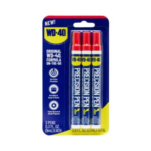 wd-40 original formula- precision pen on-the-go, lubrication with pin-point precision, controlled flow. portable, easy to hold, easy to store, ideal for small and tights spaces, 0.3 fl oz [3-pack]