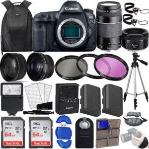 canon eos 5d mark iv 30.4 mp dslr full frame camera body with ef 50mm f1.8 stm lens + ef 75-300mm f4-5.6 iii lens kit pro travel bundle