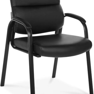 Oline Leather Guest Chair with Padded Arms, Reception Meeting Conference Waiting Room Lobby Home Desk Big and Tall Executive Office Chair, Black (1 Pack)