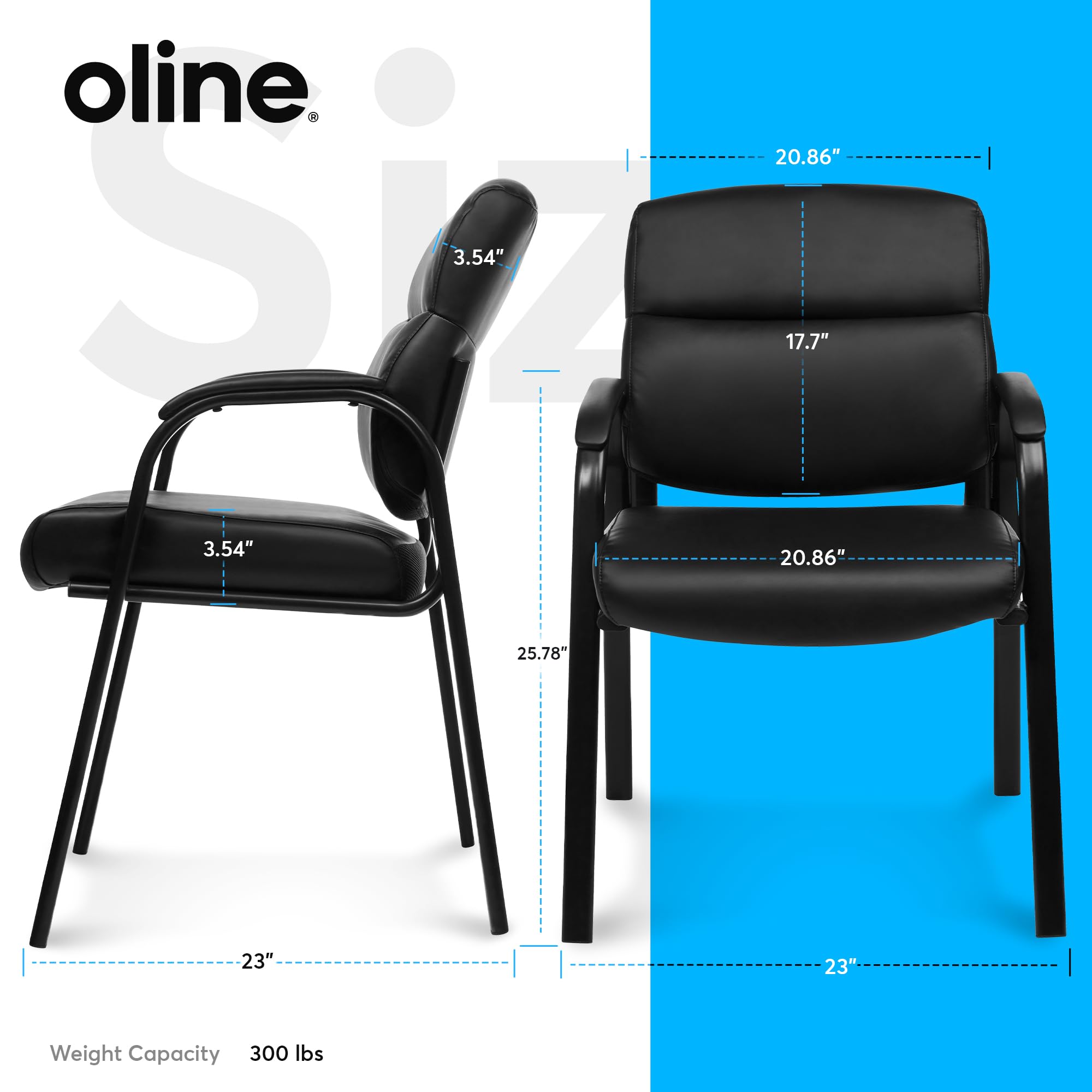 Oline Leather Guest Chair with Padded Arms, Reception Meeting Conference Waiting Room Lobby Home Desk Big and Tall Executive Office Chair, Black (1 Pack)