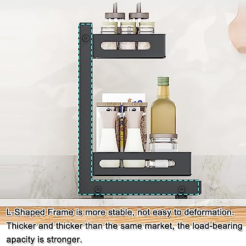 Under Sink Organizers and Storage, Pull Out Under Cabinet Organizer 2-Tier Spacing can be Adjusted Cabinet Storage Shelf, Multi-Use for Under Kitchen Bathroom Sink Organizers with Hooks(Black).