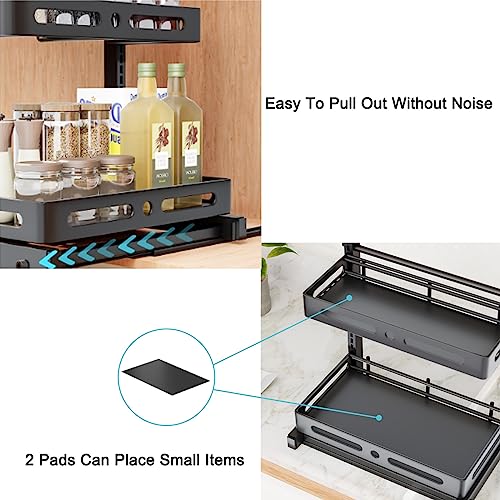 Under Sink Organizers and Storage, Pull Out Under Cabinet Organizer 2-Tier Spacing can be Adjusted Cabinet Storage Shelf, Multi-Use for Under Kitchen Bathroom Sink Organizers with Hooks(Black).