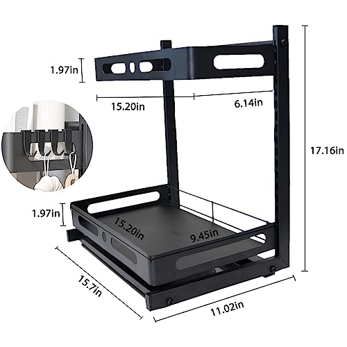 Under Sink Organizers and Storage, Pull Out Under Cabinet Organizer 2-Tier Spacing can be Adjusted Cabinet Storage Shelf, Multi-Use for Under Kitchen Bathroom Sink Organizers with Hooks(Black).