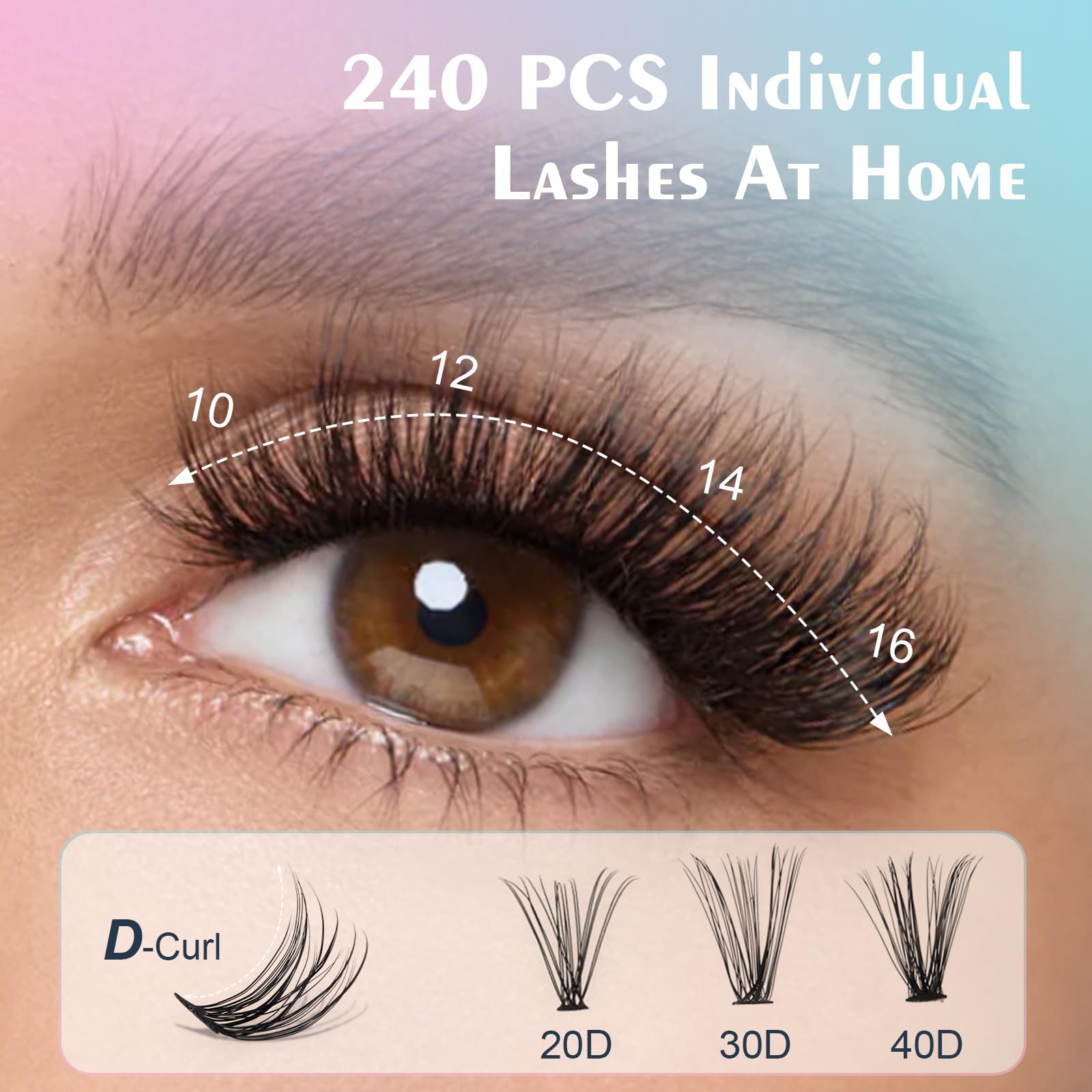 Individual Lashes 240Pcs 20D+30D Lash Clusters D Curl Mixed 10-16mm Cluster Lashes Matte Black Wispy DIY Lash Extensions (20/30D-D,10-16mm Mixed)