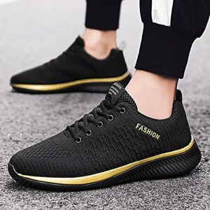 haokanba women's lace up loafers lightweight steel toe sneakers non slip breathable sports sneaker comfortable casual fashion sneaker supportive running shoes athletic tennis walking (gold, 9.5-10)