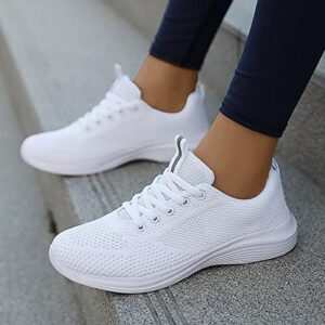 Haokanba Women Sports Shoes Comfortable Casual Fashion Sneaker Wedges Heels for Women Steel Toe Shoes for Women Lightweight Outdoor Athletic Tennis Walking Sneakers (White, 8)