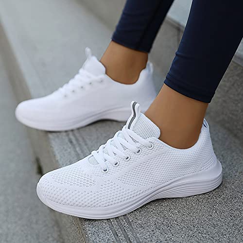 Haokanba Women Sports Shoes Comfortable Casual Fashion Sneaker Wedges Heels for Women Steel Toe Shoes for Women Lightweight Outdoor Athletic Tennis Walking Sneakers (White, 8)