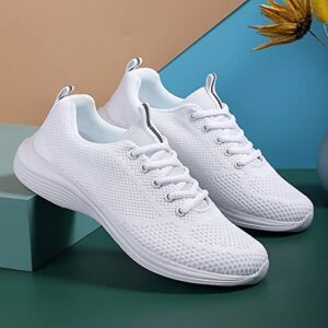 Haokanba Women Sports Shoes Comfortable Casual Fashion Sneaker Wedges Heels for Women Steel Toe Shoes for Women Lightweight Outdoor Athletic Tennis Walking Sneakers (White, 8)