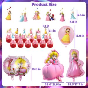 Princess Peach Birthday Party Supplies, Princess Peach Party Favors, Princess Peach Party Decorations Include Banners, Backdrop, Hanging Swirls, Balloons, Cake Decoration, Cupcake Toppers, Tablecloth