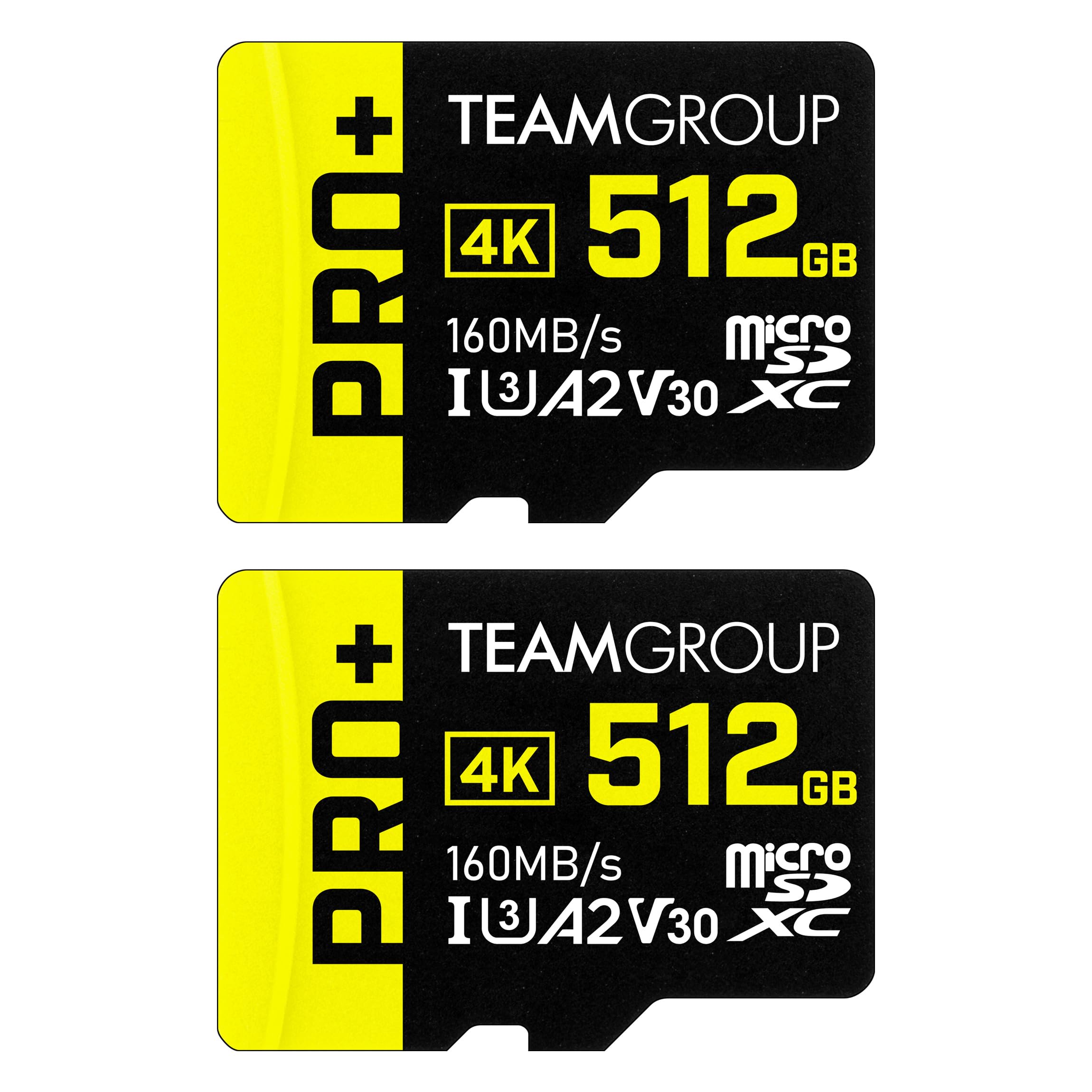 TEAMGROUP A2 Pro Plus Card 512GB x 2 Pack Micro SDXC UHS-I U3 A2 V30, R/W up to 160/110 MB/s for Nintendo-Switch, Steam Deck, Gaming Devices, Tablets, Smartphones with Adapter TPPMSDX512GIA2V3064