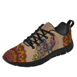 mens womens rooster shoes running walking tennis sneakers mandala rooster flower farm animal shoes gifts for women men,size 9 men/10.5 women black