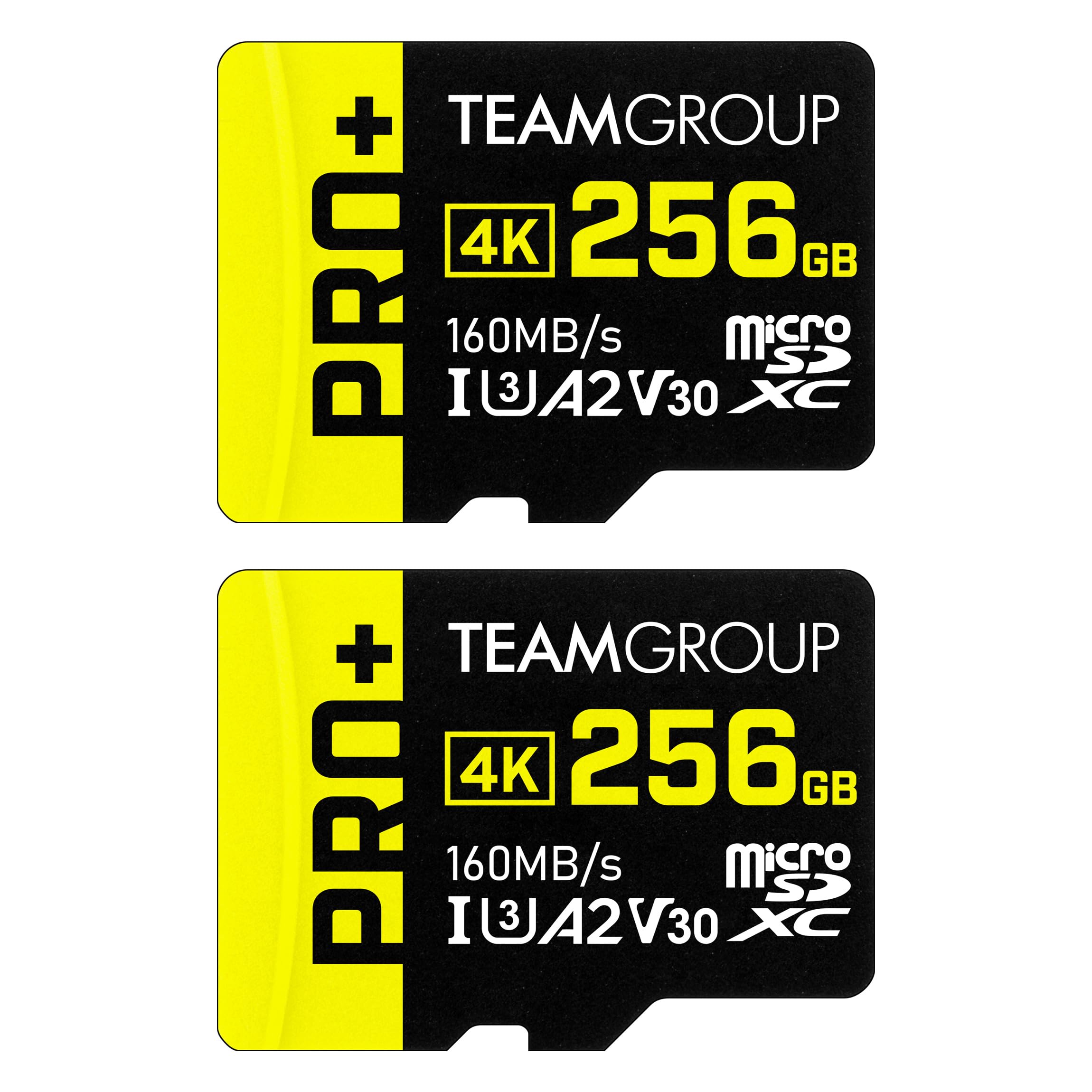 TEAMGROUP A2 Pro Plus Card 256GB x 2 Pack Micro SDXC UHS-I U3 A2 V30, R/W up to 160/110 MB/s for Nintendo-Switch, Gaming Devices, Tablets, Smartphones, 4K Shooting, with Adapter TPPMSDX256GIA2V3064