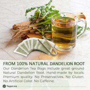 Premium 135 Dandelion Root Tea Bags, 100% Natural & Pure from Dandelion Root, Eco-Conscious Tea Bags, Dandelion Tea, Dandelion Root Herbal Tea. Dandelion Root Tea. No Sugar, No Caffeine, No Gluten, Vegan