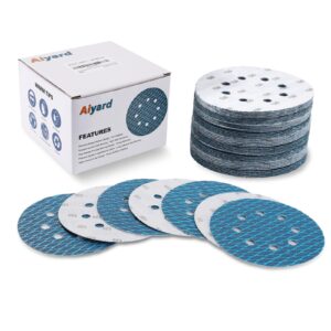 aiyard 5-inch 8-hole diamond shape sanding discs, 60/80/120/150/180/240/320/400 assorted grits hook and loop sandpaper, 80-pack