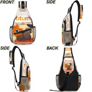 bisibuy Autumn Funny Dog Sling Bag for Women Men Crossbody Sling Backpack Shoulder Bag Chest Bag Daypack for Travel Hiking Outdoor