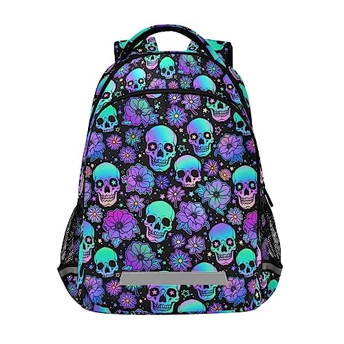 MNSRUU Laptop Backpack with Chest Strap, Gothic Funny Skulls School Backpack, Travel Hiking Backpack for Boys Girls Teen Adult, Rucksack, Knapsack