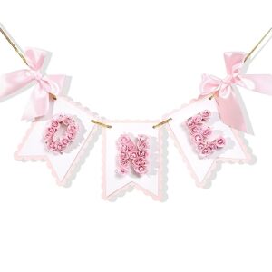 Flower 1st Birthday High Chair Banner - Pink and Gold One Birthday Banner, Princess 1st Birthday Decoration, Rose First Birthday Highchair Banner, Flower One Letters