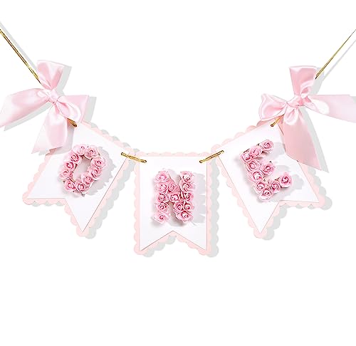 Flower 1st Birthday High Chair Banner - Pink and Gold One Birthday Banner, Princess 1st Birthday Decoration, Rose First Birthday Highchair Banner, Flower One Letters