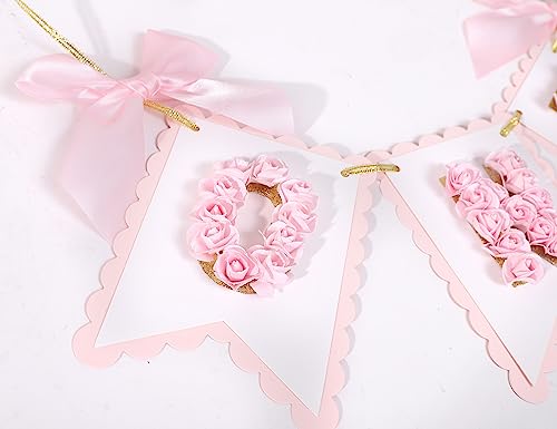 Flower 1st Birthday High Chair Banner - Pink and Gold One Birthday Banner, Princess 1st Birthday Decoration, Rose First Birthday Highchair Banner, Flower One Letters