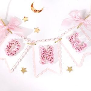 Flower 1st Birthday High Chair Banner - Pink and Gold One Birthday Banner, Princess 1st Birthday Decoration, Rose First Birthday Highchair Banner, Flower One Letters