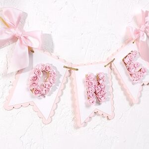 Flower 1st Birthday High Chair Banner - Pink and Gold One Birthday Banner, Princess 1st Birthday Decoration, Rose First Birthday Highchair Banner, Flower One Letters