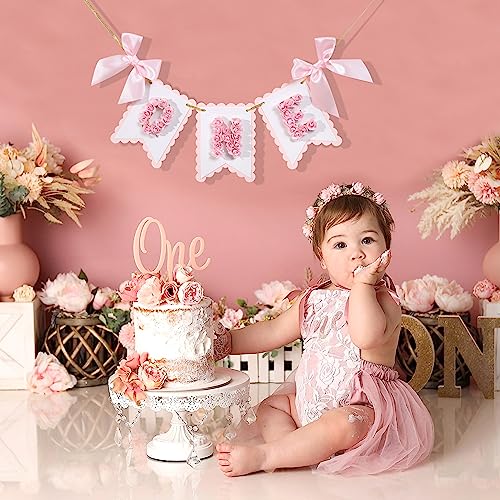 Flower 1st Birthday High Chair Banner - Pink and Gold One Birthday Banner, Princess 1st Birthday Decoration, Rose First Birthday Highchair Banner, Flower One Letters