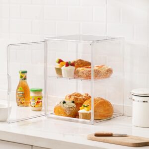 HBlife 2 Pcs Clear Large Bread Box Holder for Kitchen Countertop Double Layer Stackable Bakery Storage Container Acrylic Counter Pastry Keeper for Bread, Bagel, Muffins, Rolls