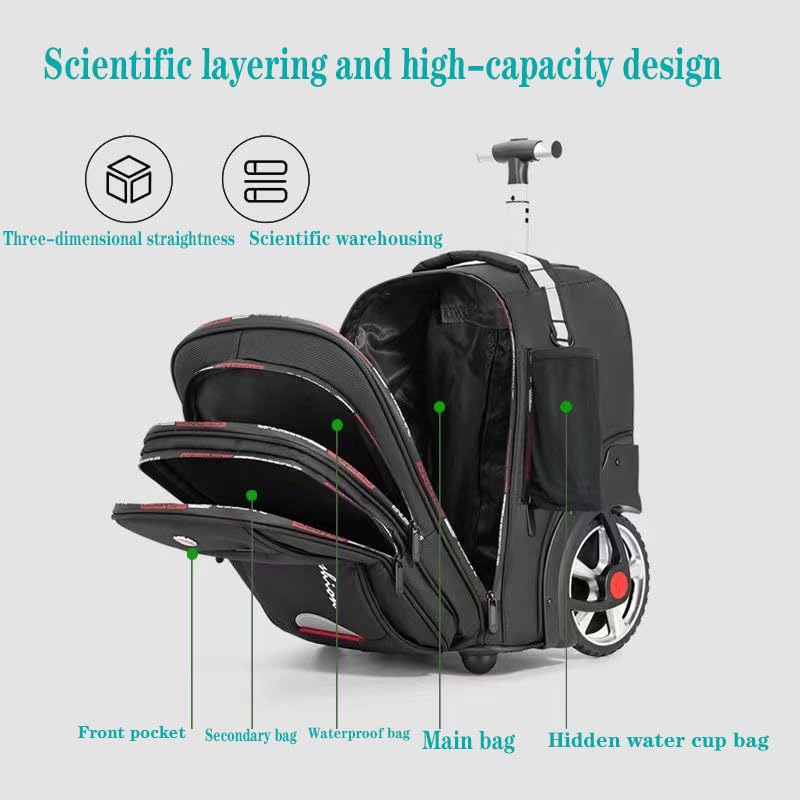 YWAOTRGY Quality Travel Rolling Backpack for Adults, 22 Inch Carry on Laptop Backpack with Wheels, Large Waterproof Roller Backpack, Wheeled Backpack for Business Relax Your Back (Black 22inch)