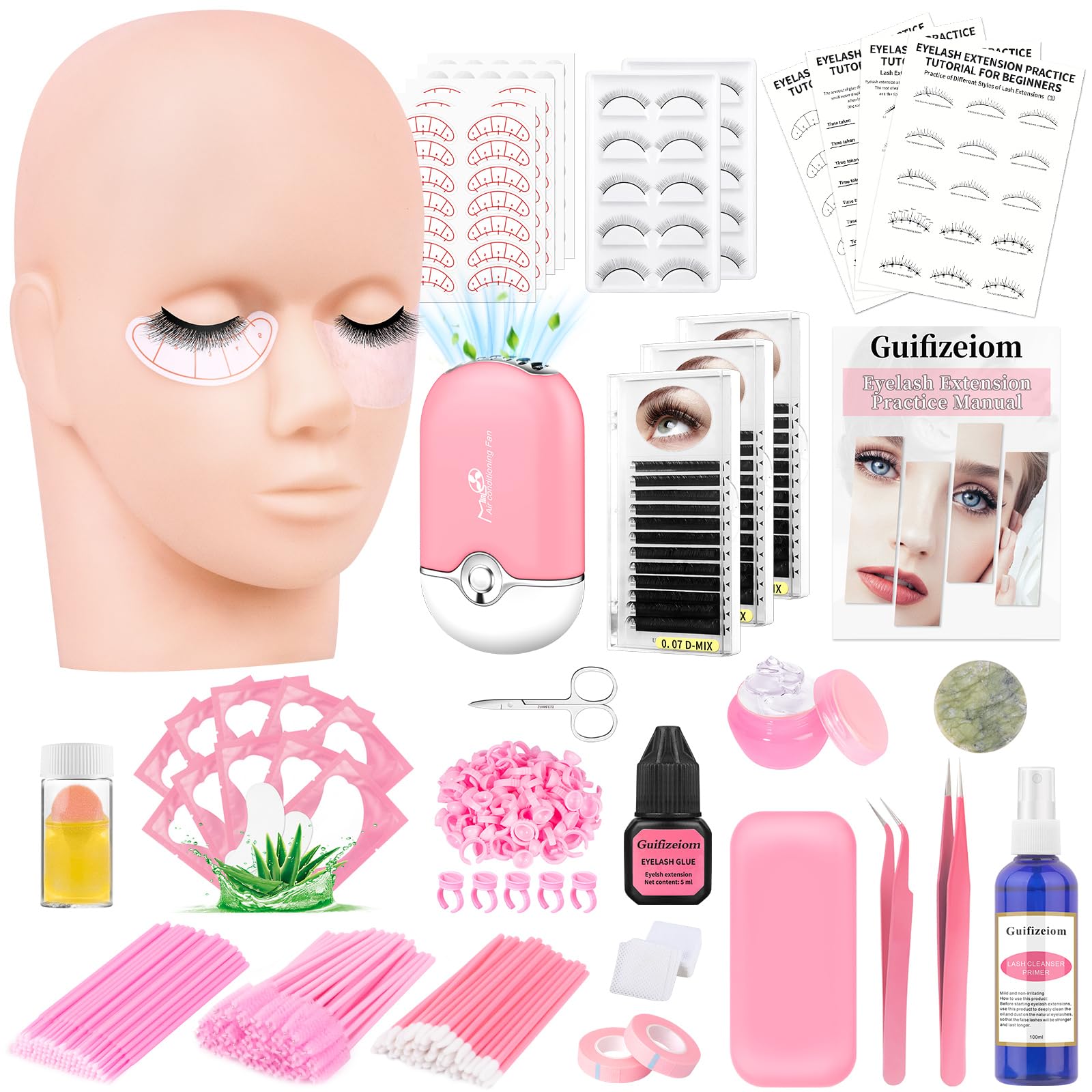 Guifizeiom Lash Extension Kit for Beginners Eyelash Extension Practice with Everything Lash Mannequin Head, Lash Mapping Chart,Training Manual