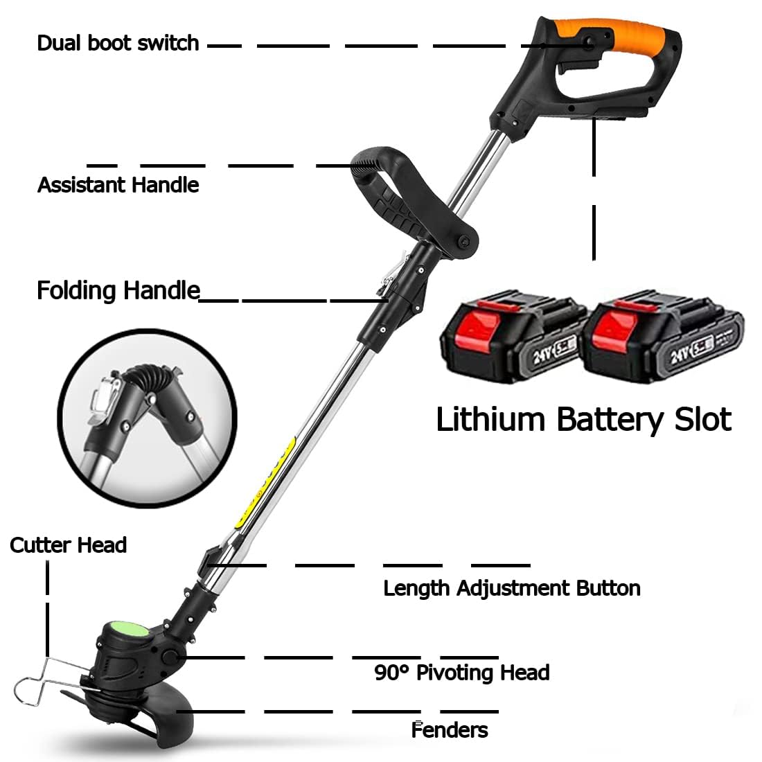 Weed Wacker Battery Weed Eater Cordless Grass Trimmer ElectricWeed Wacker Household Cordless Weeder Portable Garden Pruning Tool Head can be Rotated 90° Weed Eater (Black)