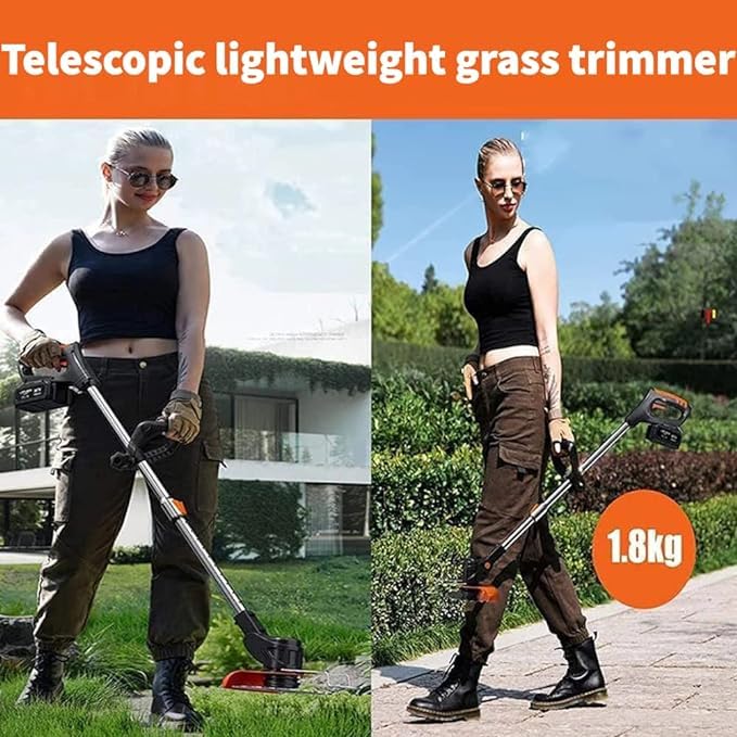 Weed Wacker Battery Weed Eater Cordless Grass Trimmer ElectricWeed Wacker Household Cordless Weeder Portable Garden Pruning Tool Head can be Rotated 90° Weed Eater (Black)