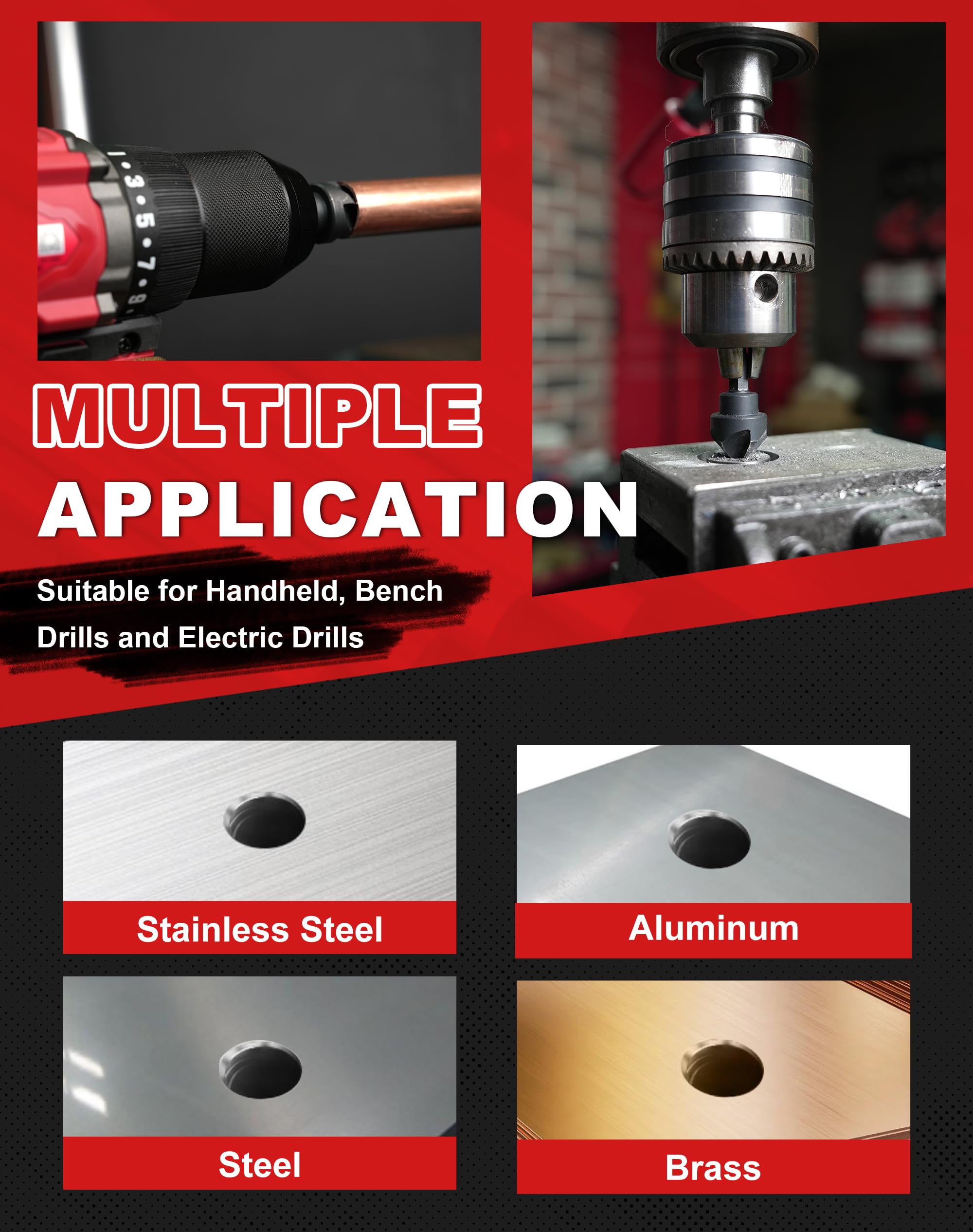 EZARC Countersink Drill Bit Set for Metal, 5PCS Countersunk Bits 82 Degree 5 Flute, 1/4” 3/8” 1/2” 5/8” 3/4”, 1/4 Inch Hex Shank Countersunk Bit Set