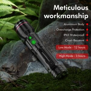 WdtPro Flashlights Rechargeable, 2000 High Lumens Super Bright LED Flashlight Portable, 5 Modes Dual Switch Tactical Flashlight with Clip, Waterproof Zoomable for Camping Emergency, Battery Included