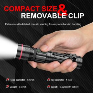 WdtPro Flashlights Rechargeable, 2000 High Lumens Super Bright LED Flashlight Portable, 5 Modes Dual Switch Tactical Flashlight with Clip, Waterproof Zoomable for Camping Emergency, Battery Included