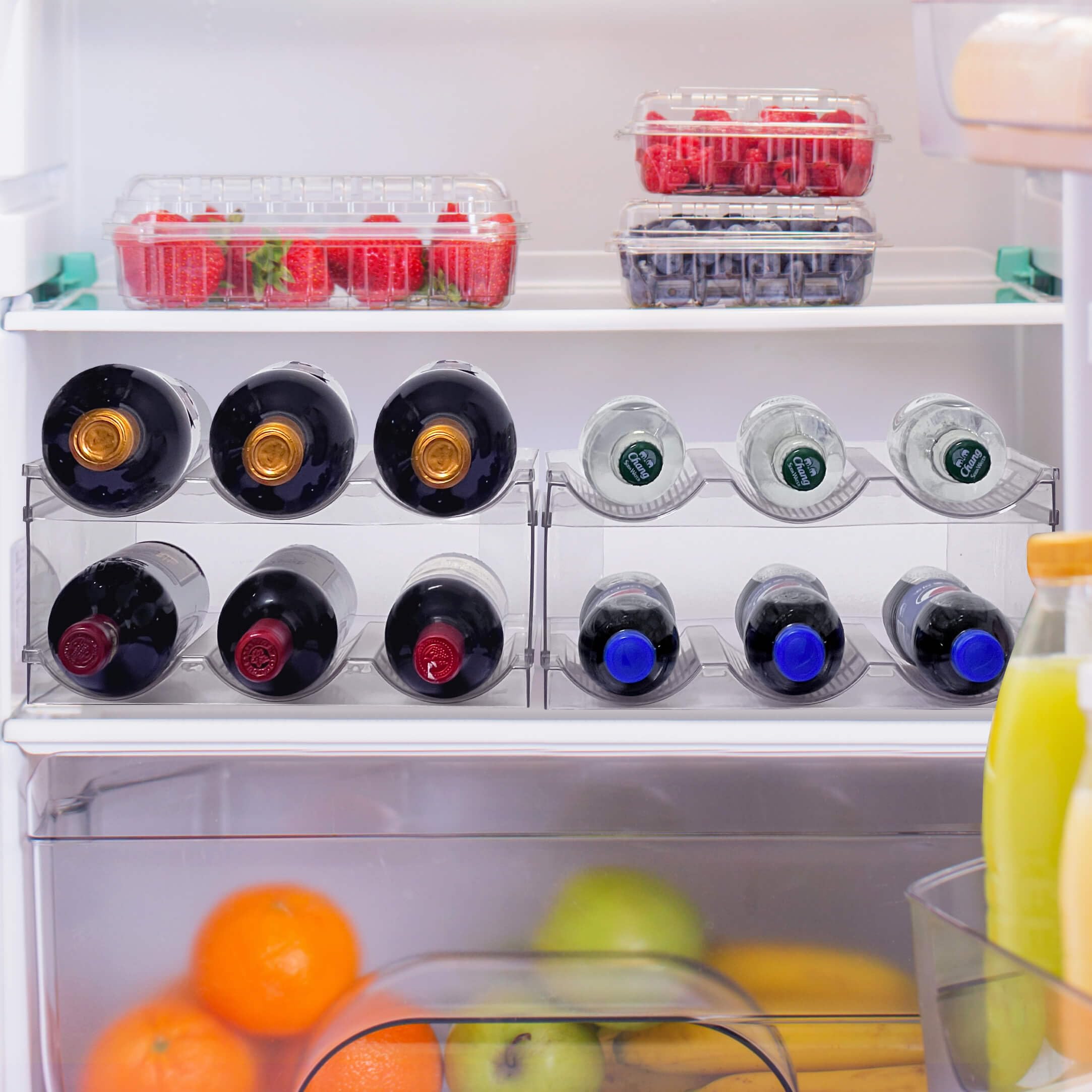 4 Pack Stackable Water Bottle Organizer- Large Compartment Kitchen Organization Racks for Fridge, Pantry and Cabinets - Plastic Storage for Tumblers, Mugs and Cups