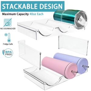 4 Pack Stackable Water Bottle Organizer- Large Compartment Kitchen Organization Racks for Fridge, Pantry and Cabinets - Plastic Storage for Tumblers, Mugs and Cups