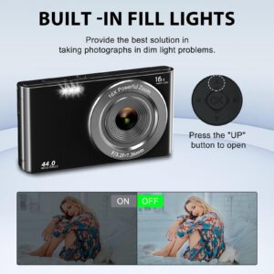 Digital Camera Cheap, UIKICON 4K 44MP Kids Camera with 32GB SD Card, 2.4 Inch Point and Shoot Camera with 16X Digital Zoom, Compact Camera for Kids Teens Boys Girls Adults Seniors(X3-Black1)