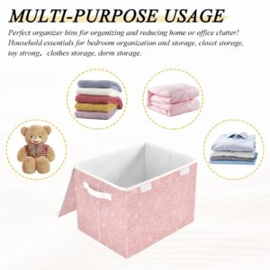 Ollabaky Pink Glitter Larger Foldable Storage Bin Fabric Decorative Storage Box Cube Organizer Container Baskets with Lid Handles for Closet Organization, Shelves