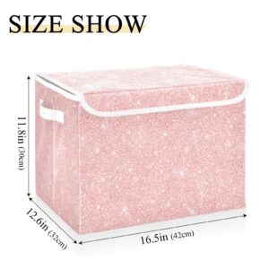 Ollabaky Pink Glitter Larger Foldable Storage Bin Fabric Decorative Storage Box Cube Organizer Container Baskets with Lid Handles for Closet Organization, Shelves