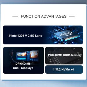 Mrroute Mini Computer Host 12th Gen i3-N305 Dual Display Fanless Mini Desktop No RAM No SSD DDR5 4 Lans Barebone Mini PC