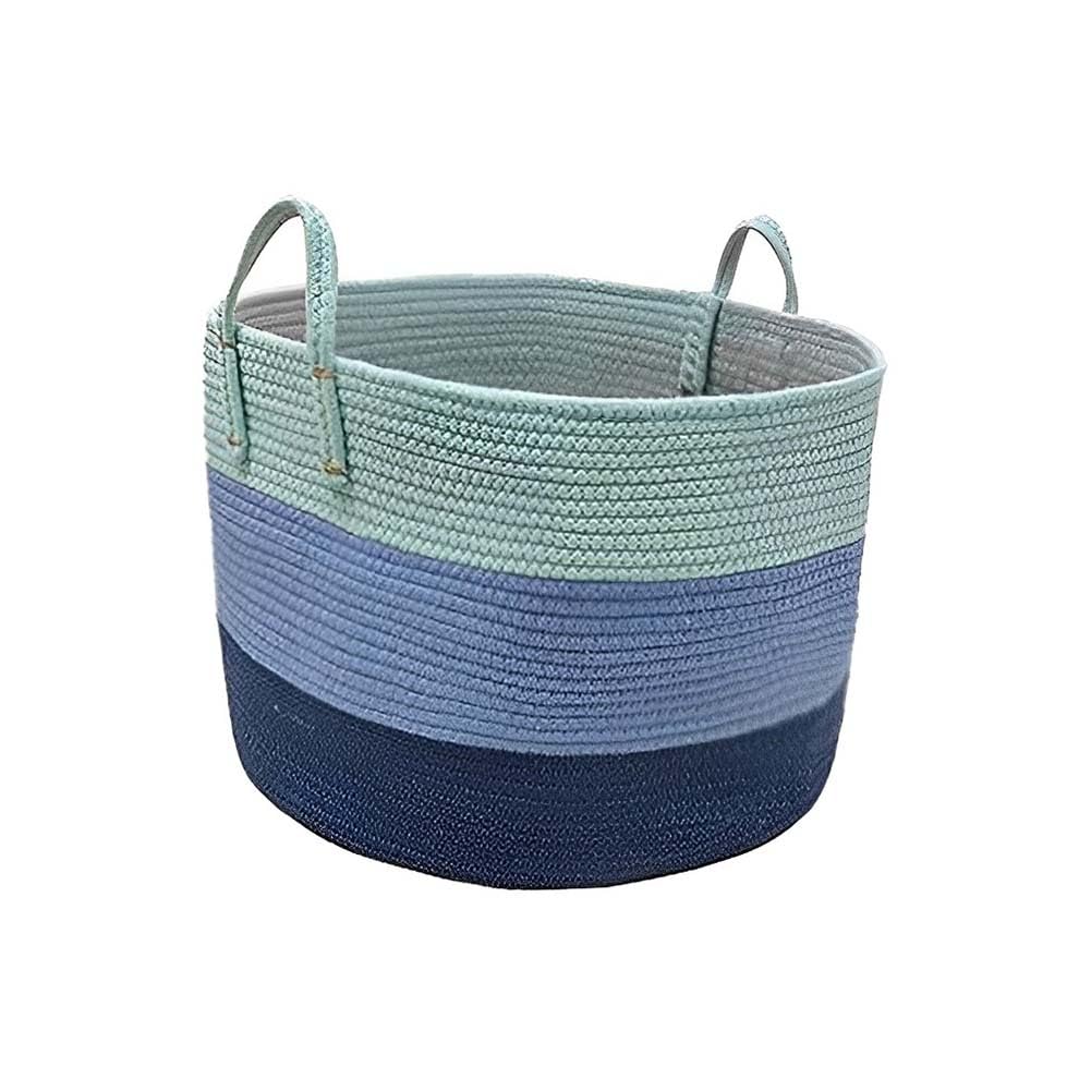 Cotton Rope Basket,Home Three Layers Gradient Blue, 19.7x19.7x13 Inches Large Rope Basket Blanket Basket Living Room