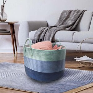 Cotton Rope Basket,Home Three Layers Gradient Blue, 19.7x19.7x13 Inches Large Rope Basket Blanket Basket Living Room