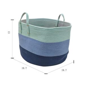 Cotton Rope Basket,Home Three Layers Gradient Blue, 19.7x19.7x13 Inches Large Rope Basket Blanket Basket Living Room