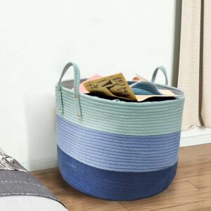 Cotton Rope Basket,Home Three Layers Gradient Blue, 19.7x19.7x13 Inches Large Rope Basket Blanket Basket Living Room