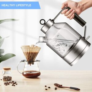 Electric Kettle, ASCOT Electric Tea Kettle 1.5L Glass Electric Kettle, Stainless Steel, BPA-Free, Cordless, Automatic Shutoff, Boil-Dry Protection (Silver)