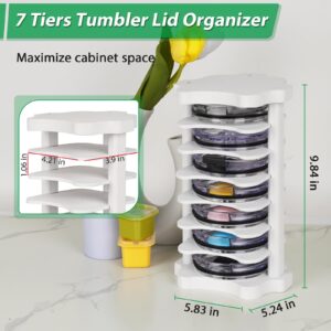 Exttlliy Tumbler Lid Organizer for Cabinet Tumbler Organizer for Kitchen Cabinets Bamboo Cup Lid Organizer for Water Bottles Tumbler Lid Holder Storage Rack for Countertop Cabinets Pantry (White)