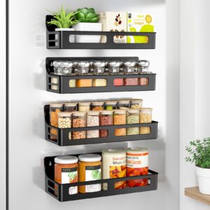 sakfep magnetic spice rack for refrigerator, 4 pack premium plastic spice rack organizer,magnetic fridge shelf seasoning rack,perfect kitchen organization and storage (black)