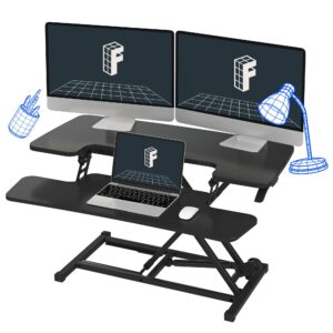 flexispot 35in standing desk converter height adjustable sit to stand up desk riser computer workstation with keyboard tray wide 2-tier desktop black