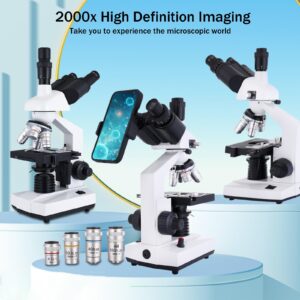 Poothoh Compound Trinocular Microscope, 40X-5000X Magnification, Research Grade Professional Microscope with USB Camera and Mechanical Stage, Microscope for Adults