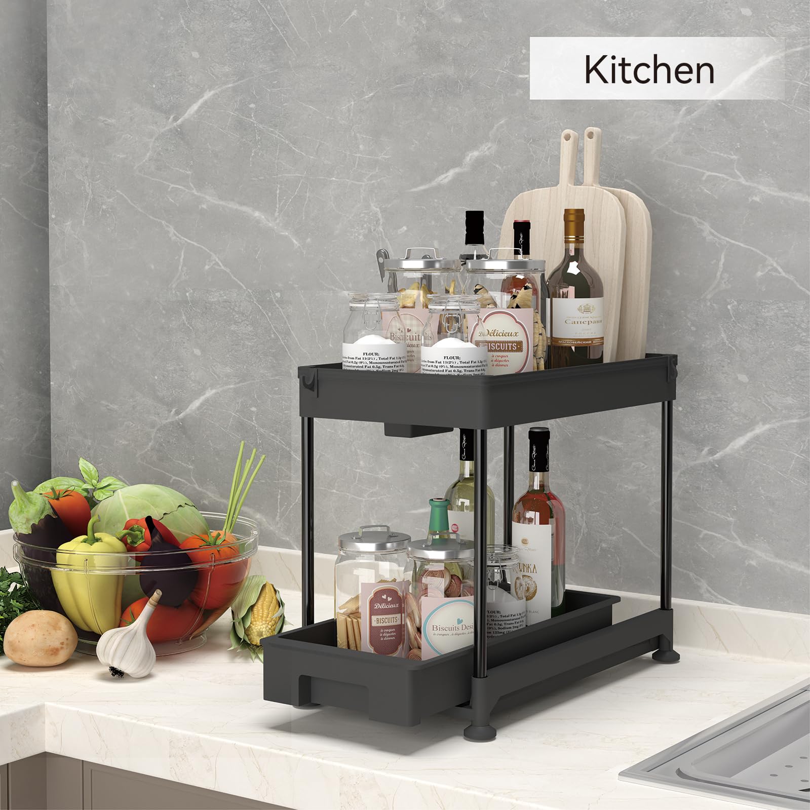 SANHSEHOME 2 Tier Bathroom Organizer Countertop Bathroom Sink Organizer Vanity Storage Organizer Bathroom Vanity Organizer Countertop Bathroom Skincare Organizer Makeup Organizer for Bathroom Black